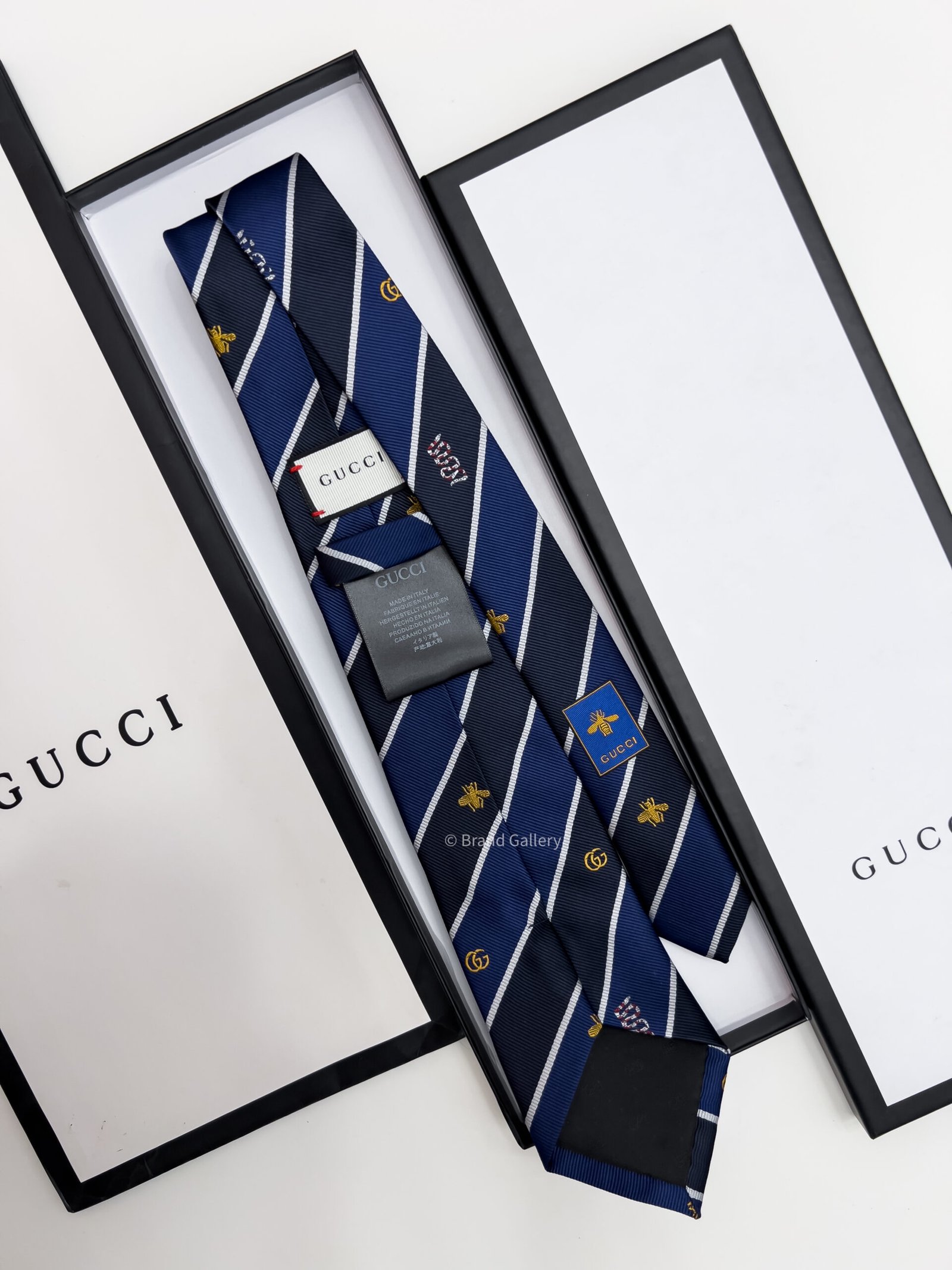 GUCCI - Navy BEE STRIPPED SILK TIE - A&A - Brand Gallery